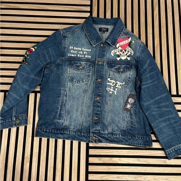 Ed Hardy | Jackets & Coats | Ed Hardy Flame Skull Denim Jacket Ehu7042 ...